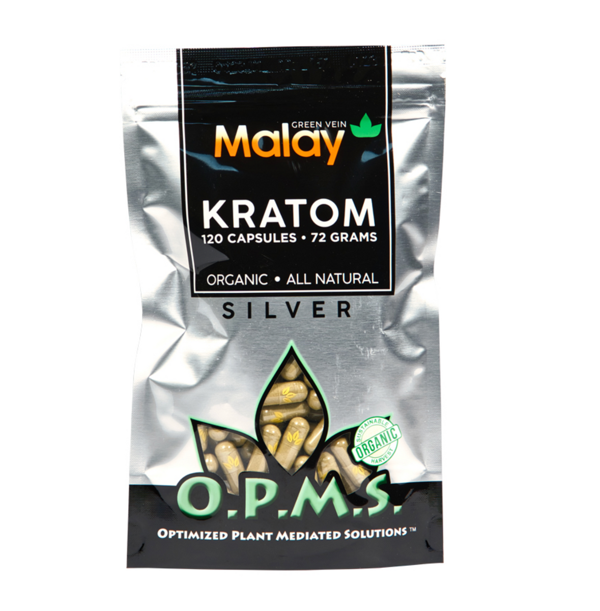 OPMS SILVER - 120 CAPSULES | GREEN VEIN MALAY | HAWAII KRATOM STORE